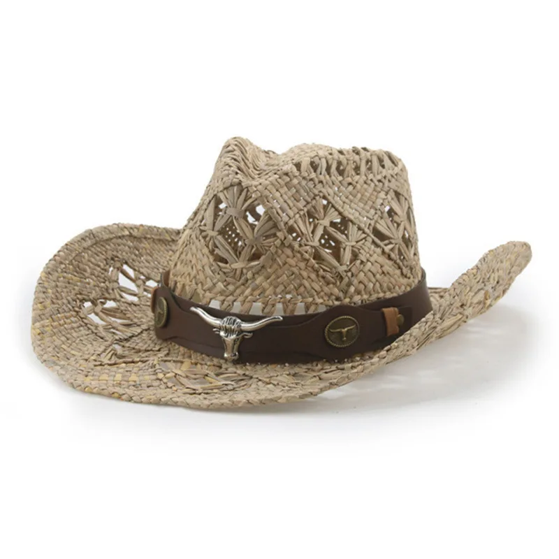 Summer-Hollowed-Handmade-Western-Cowboy-Sun-Straw-Hat-For-Men-Women ...