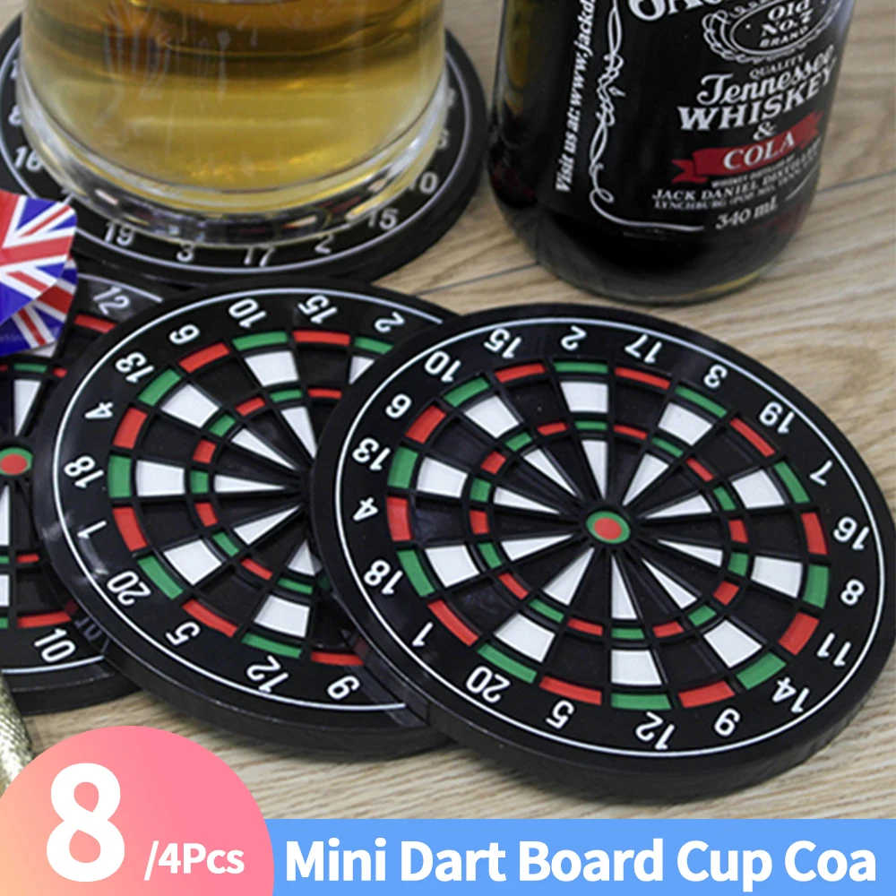 4-8Pcs-Mini-Dart-Board-Cup-Coa-Round-Heat-Resistant-Rubber-Mat-Drink ...