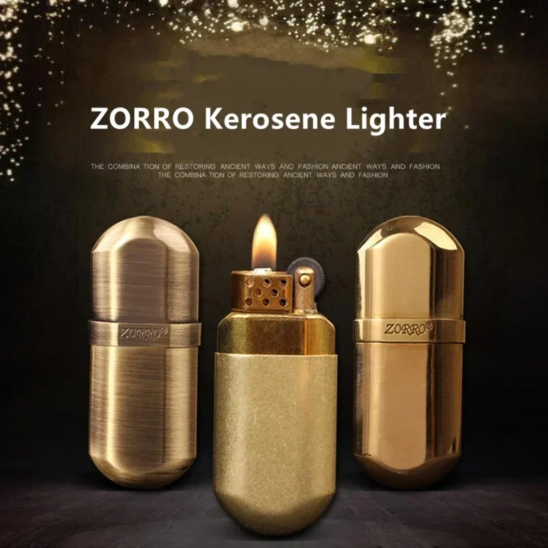 ZORRO Retro Messing Mini Ultradünne winddichte Kerosinfeuerzeug ...