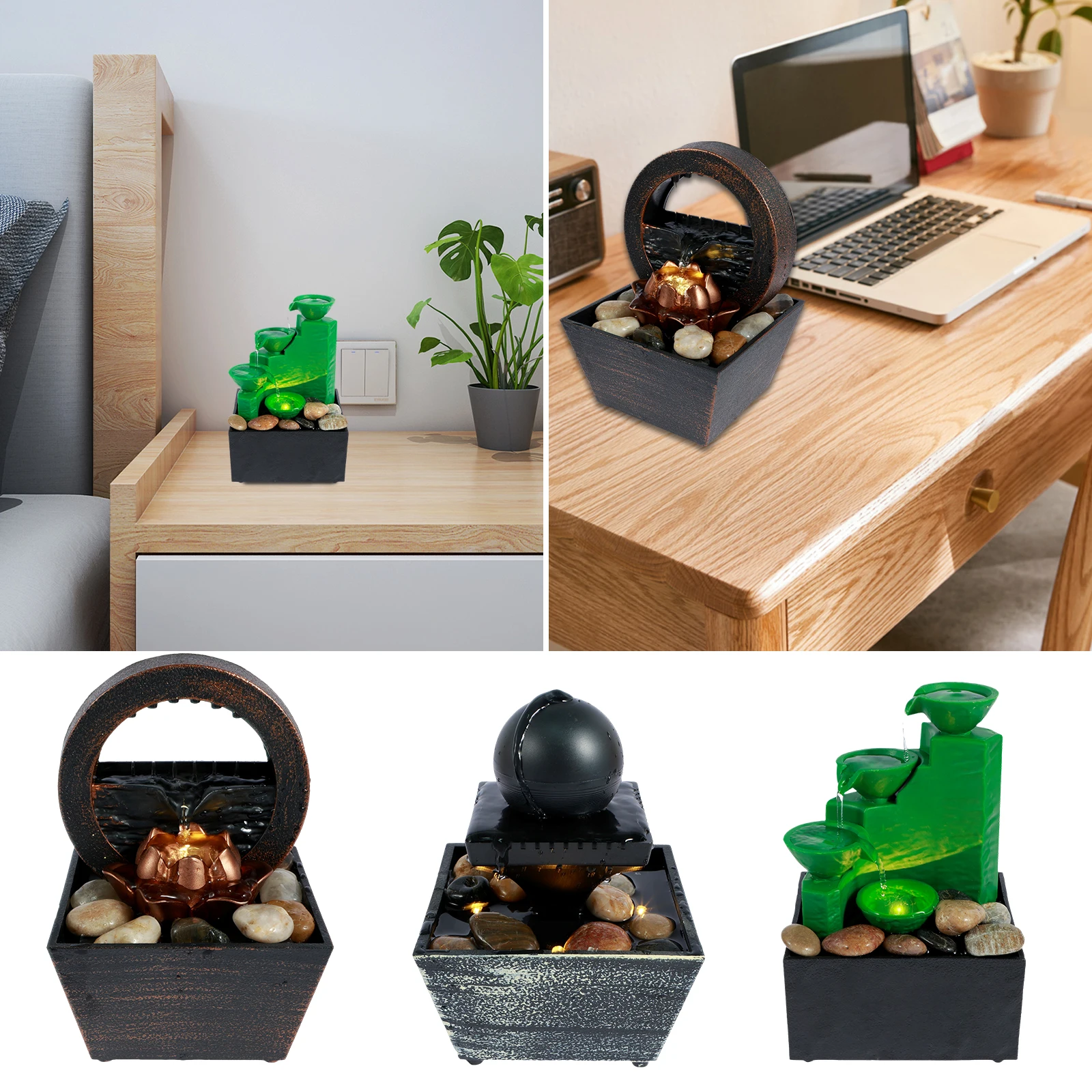 New Tabletop Fountain Meditation Water Fountain with Light Creative ...