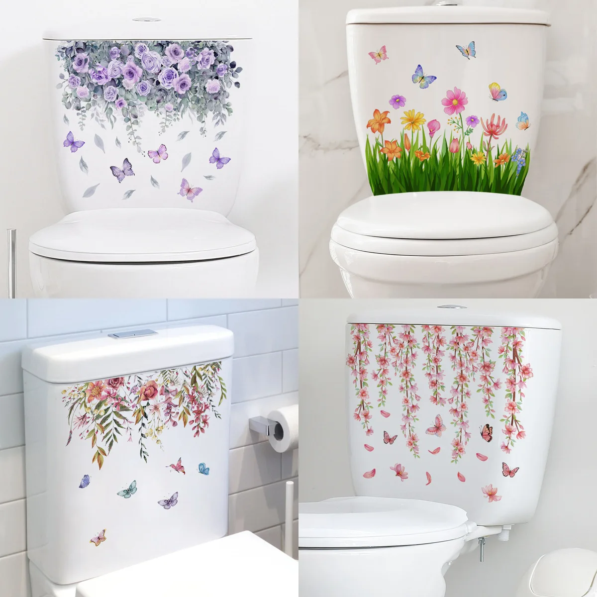 M21-Plants-Flowers-Butterflies-Toilet-Sticker-Bathroom-Toilet-Cover ...