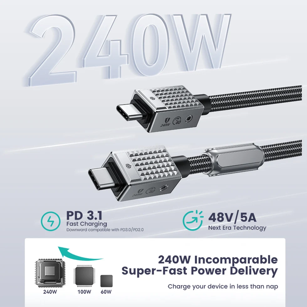 Yottamaster PD 240W 케이블, USB C타입 스플리터, 40Gbps 고속 충전 라인, 4K, - 티몬