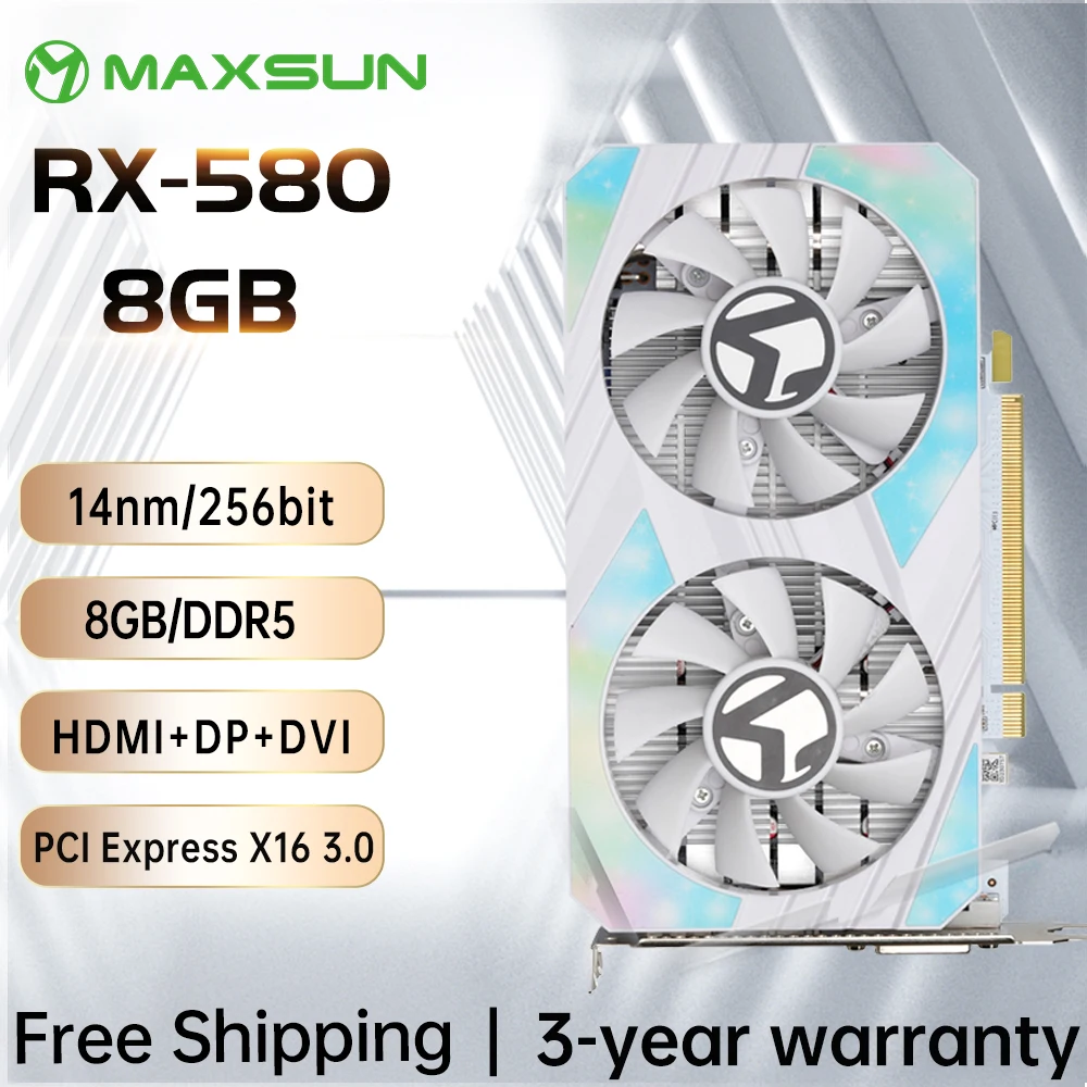 MAXSUM-AMD-RX580-Placa-gr-fica-8GB-GDDR5-256Bit-2048SP-PCIExpress-3-0 ...