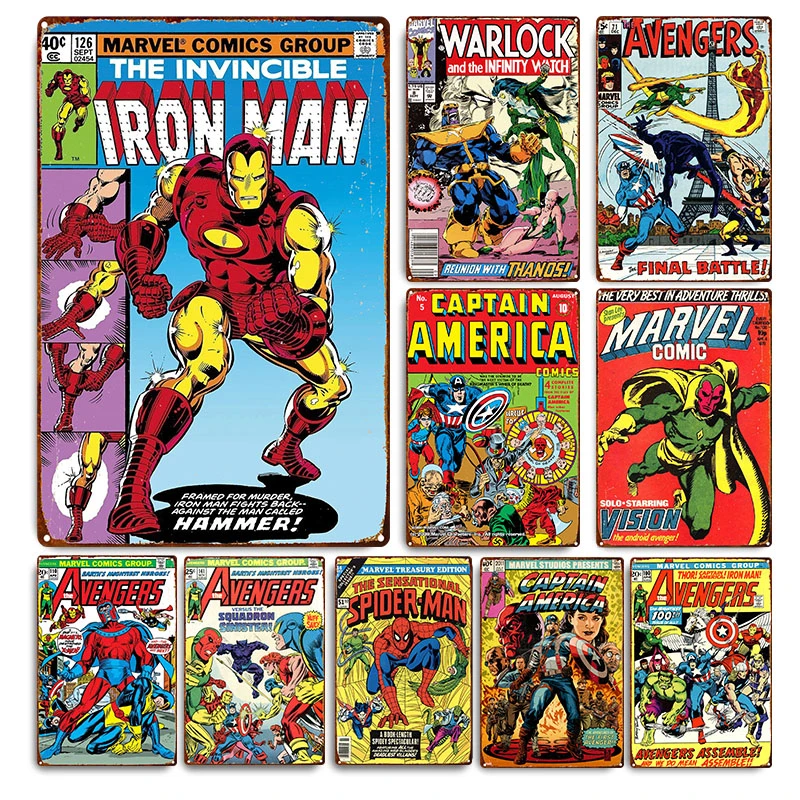 Marvel Avengers Comic Metal Poster Tin Sign Billboard Spiderman Club ...