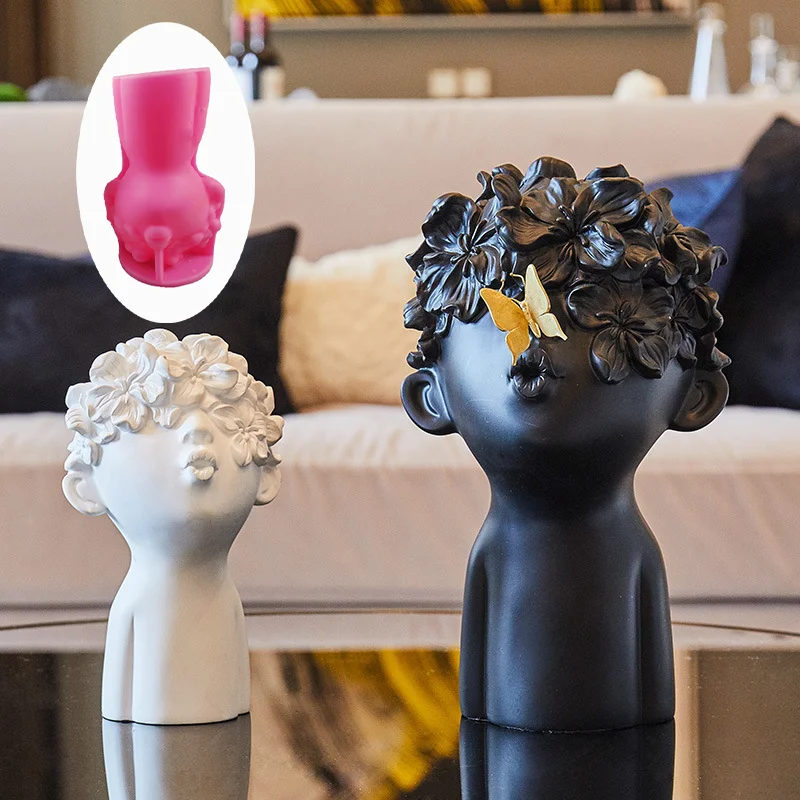 3D Large 20CM Flower Cover Eyes Boy Plaster Ornament Silicone Mold ...