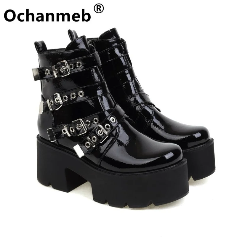 Ochanmeb 2022 Winter Punk Women Multi-buckle Goth Boots Black Chunky ...