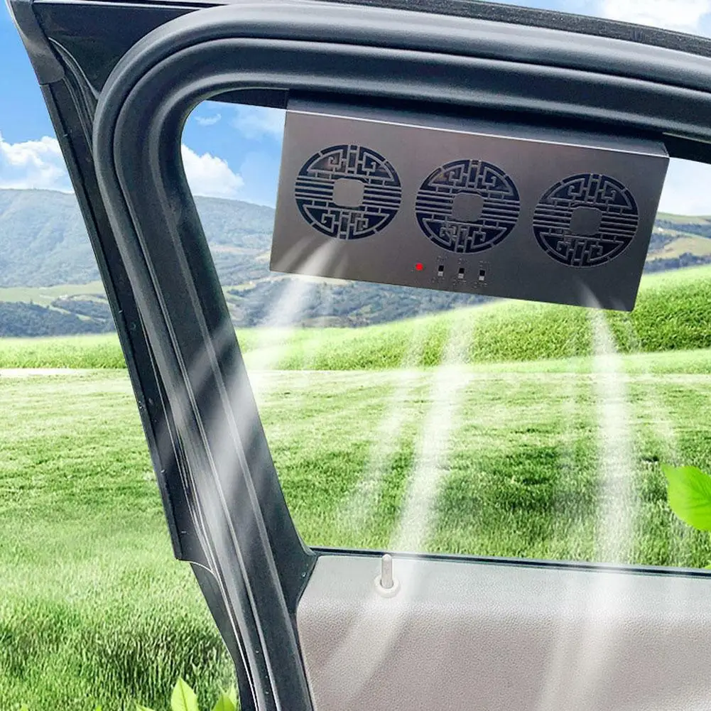 Auto-Cooling-Fan-3-Heads-Electric-Car-Cooler-Solar-Charging-Suction ...