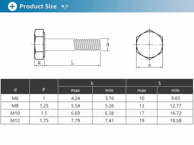 VIS,M12 (1Pcs)-200mm--Vis À Tête Hexagonale Externe En Acier Inoxydable 304, M6 M8 M10 M12 ...