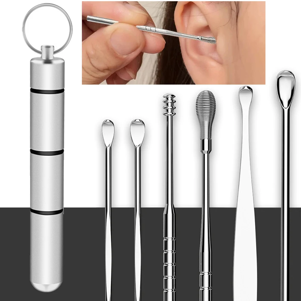 6-7pcs-Ear-Cleaning-Stick-Set-Stainless-Steel-Earpick-Reusable-Ear ...