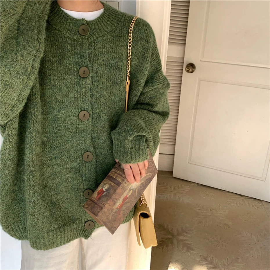 Green-Sweater-Cardigan-Women-Winter-Sweater-Oversized-Jacket-Harajuku ...