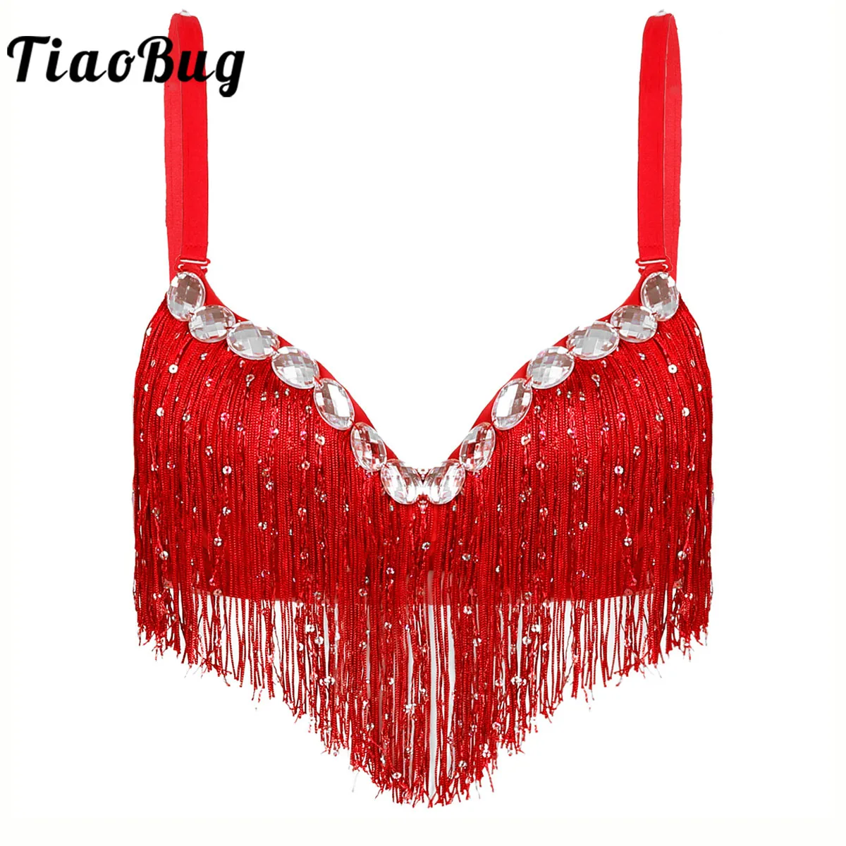 Women-Belly-Dance-Costume-Bra-Spaghetti-Straps-Sequins-Fringe-Push-Up ...