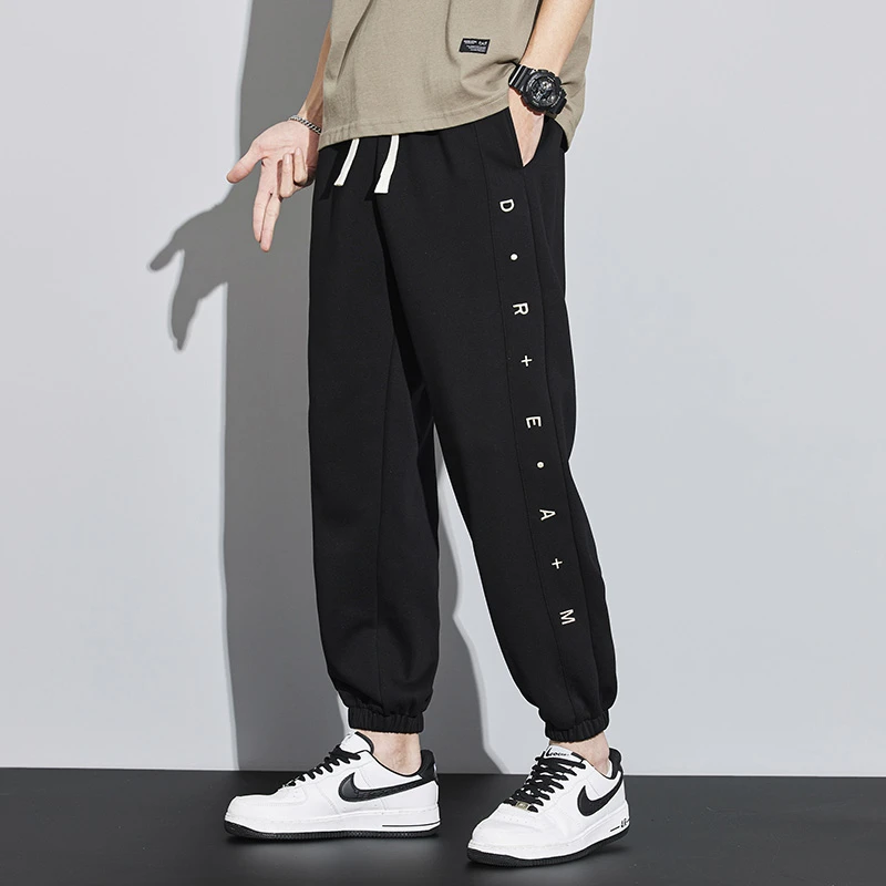 Men's Spring Solid Color Drawstring Casual Trousers Loose Jogging Pants ...