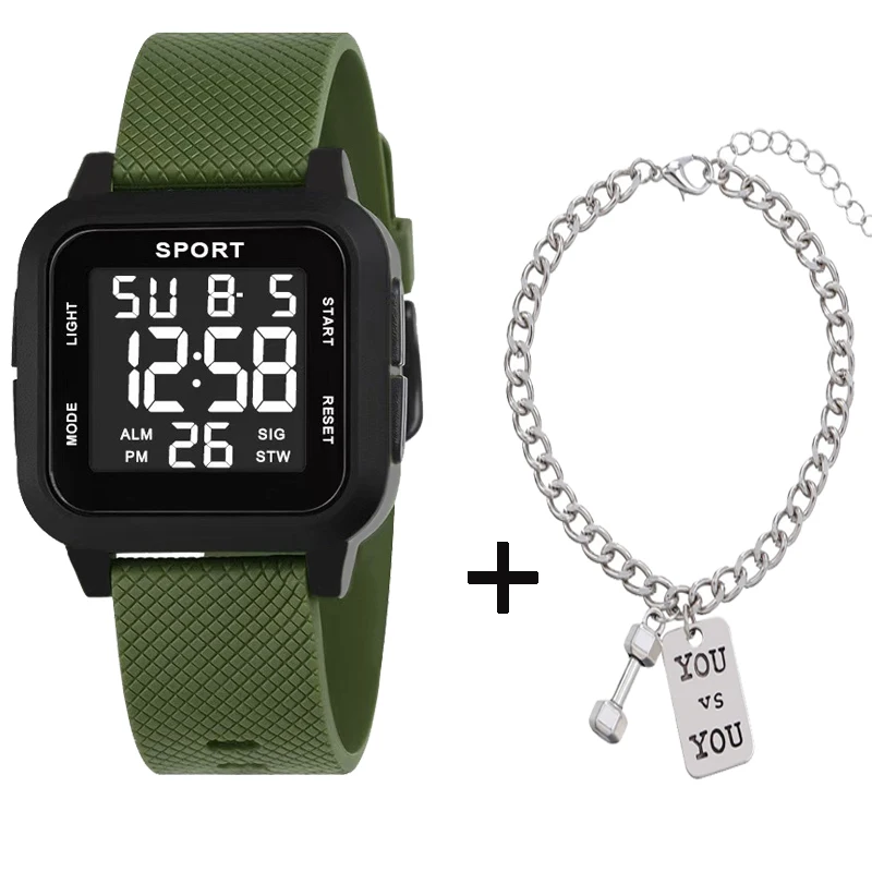 YIKAZE Retro Square Digital Men's Watch Multifunction Military Style ...