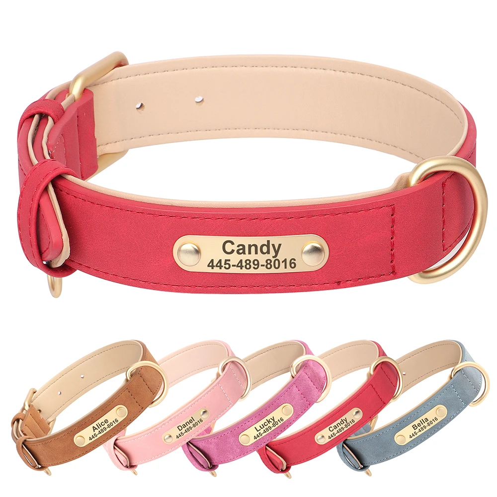 Customized Dog Collar PU Leather Dogs Collars Personalized Pet ID Name ...