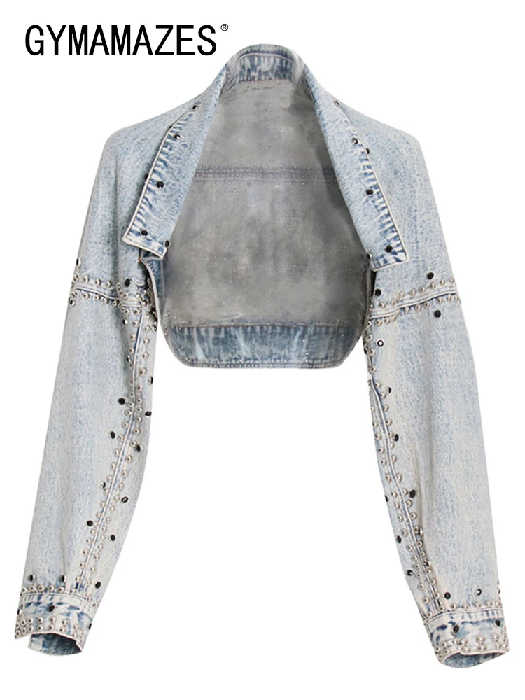 Dean Mazes Veste en jean patchwork à rivets pour femme, revers, manches ...
