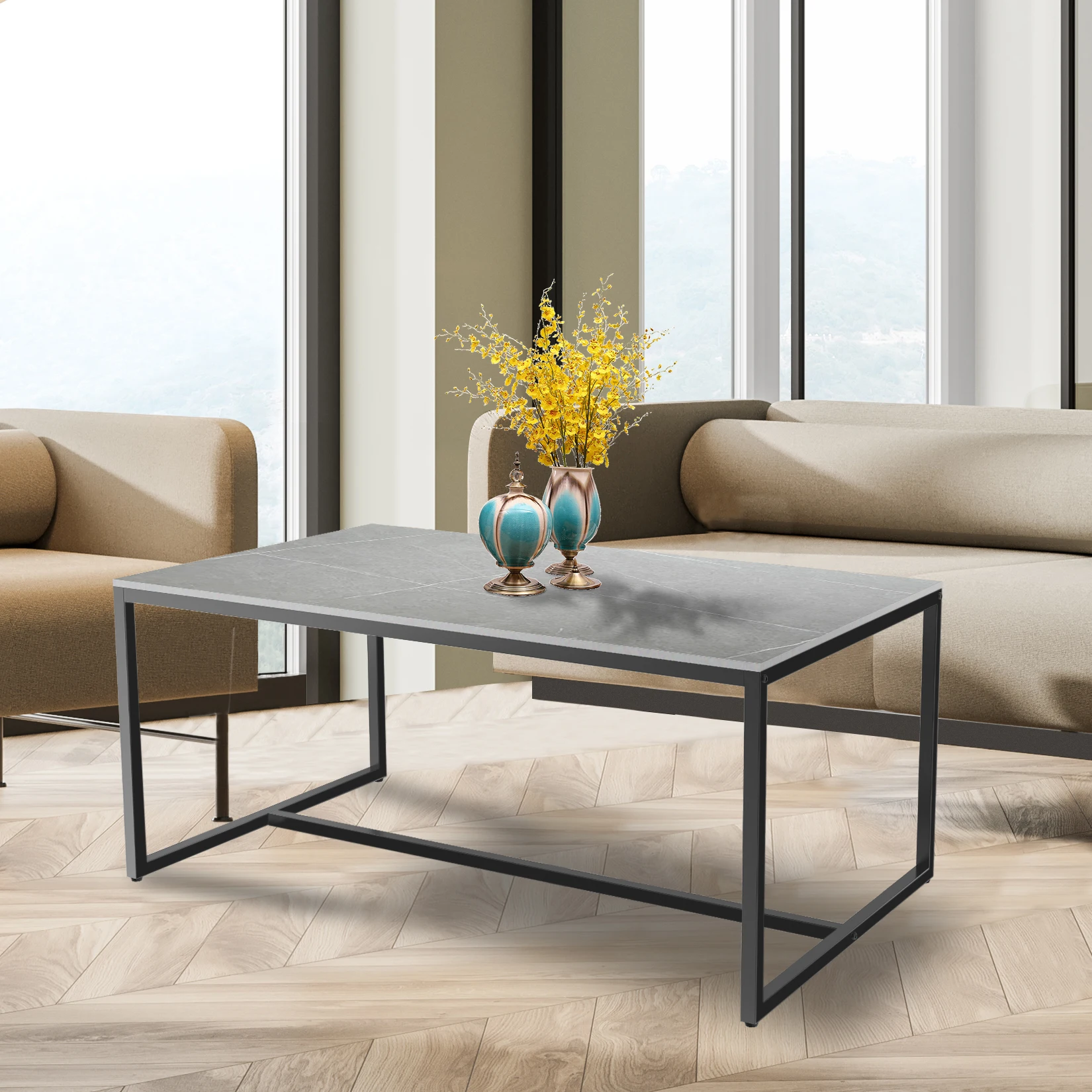 Modern-Marble-and-Metal-Frame-Open-Rectangle-Coffee-Accent-Table-Living ...