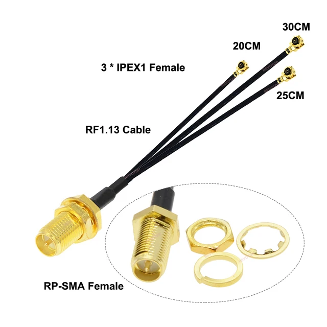 1PCS 1 to 3 SMA IPEX Splitter Cable Adapter SMA Female to 3x MHF4 IPEX1 Female Jack RF1.13 ...