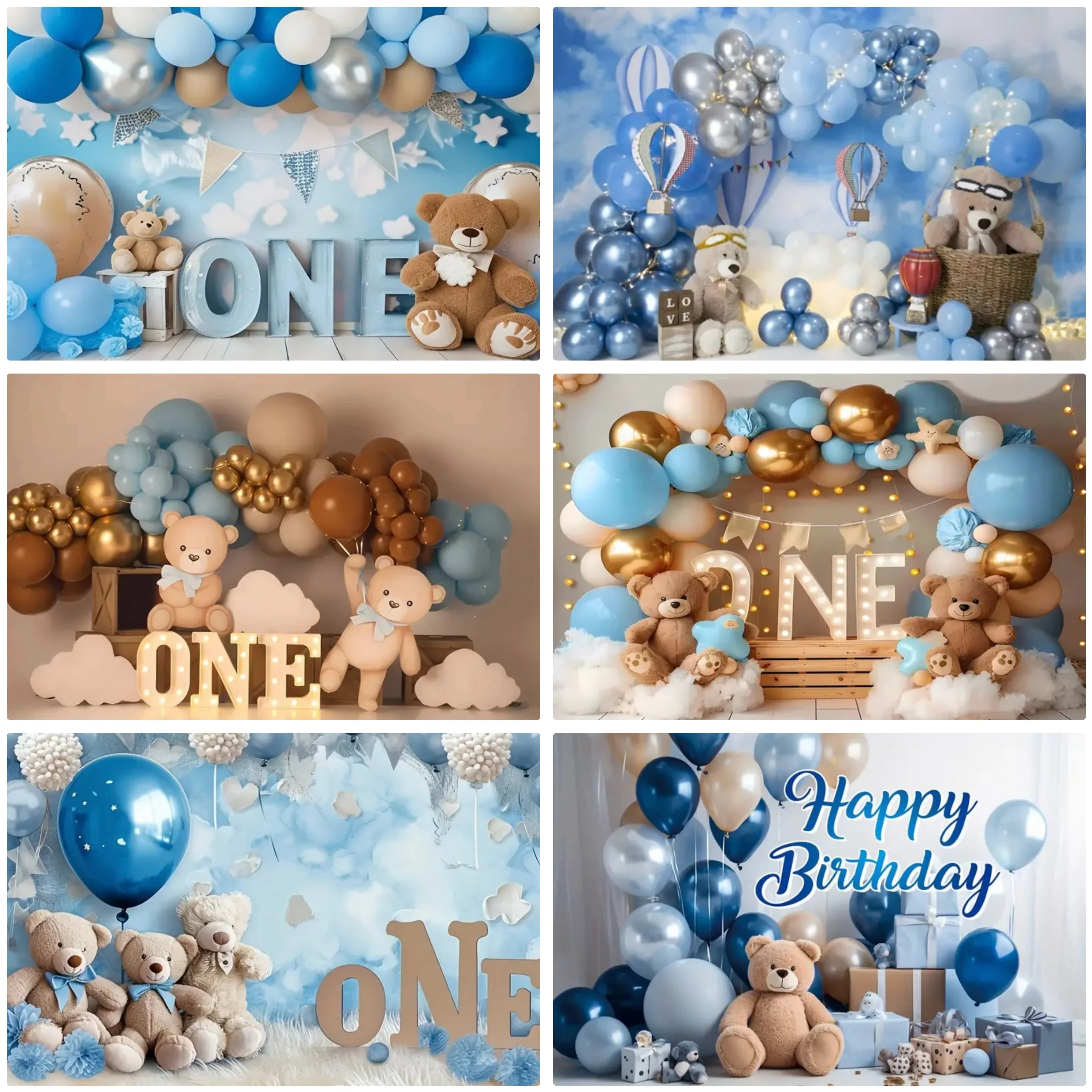 Teddy-Bear-Colorful-Balloons-1st-Birthday-Backdrop-Kids-Gifts-Baby ...