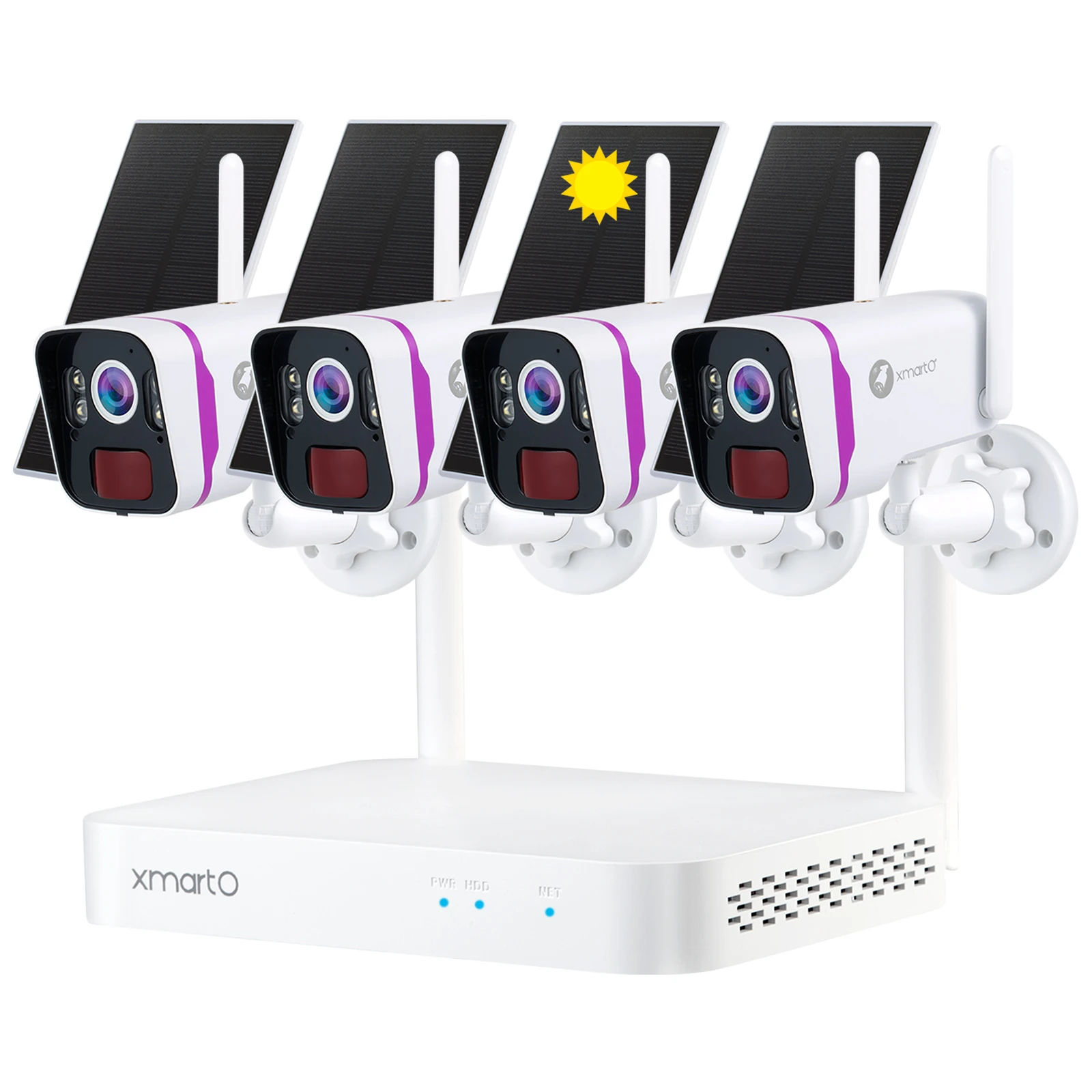 XMARTO 100% Wire-Free Solar Home Security Camera System Wireless, 4-Set ...