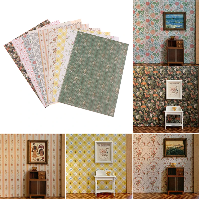 1-12-Dollhouse-Sticker-Dollhouse-Mini-Furniture-DIY-Miniature-wallpaper ...