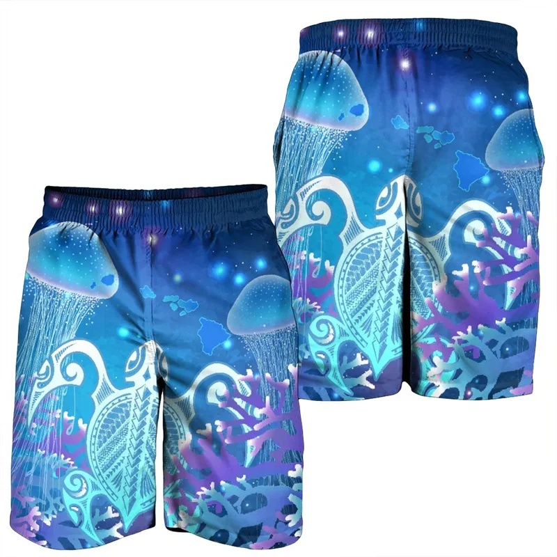 Turtle-Jellyfish-Coral-Men-s-Shorts-Hawaii-Beach-Short-Trunks ...