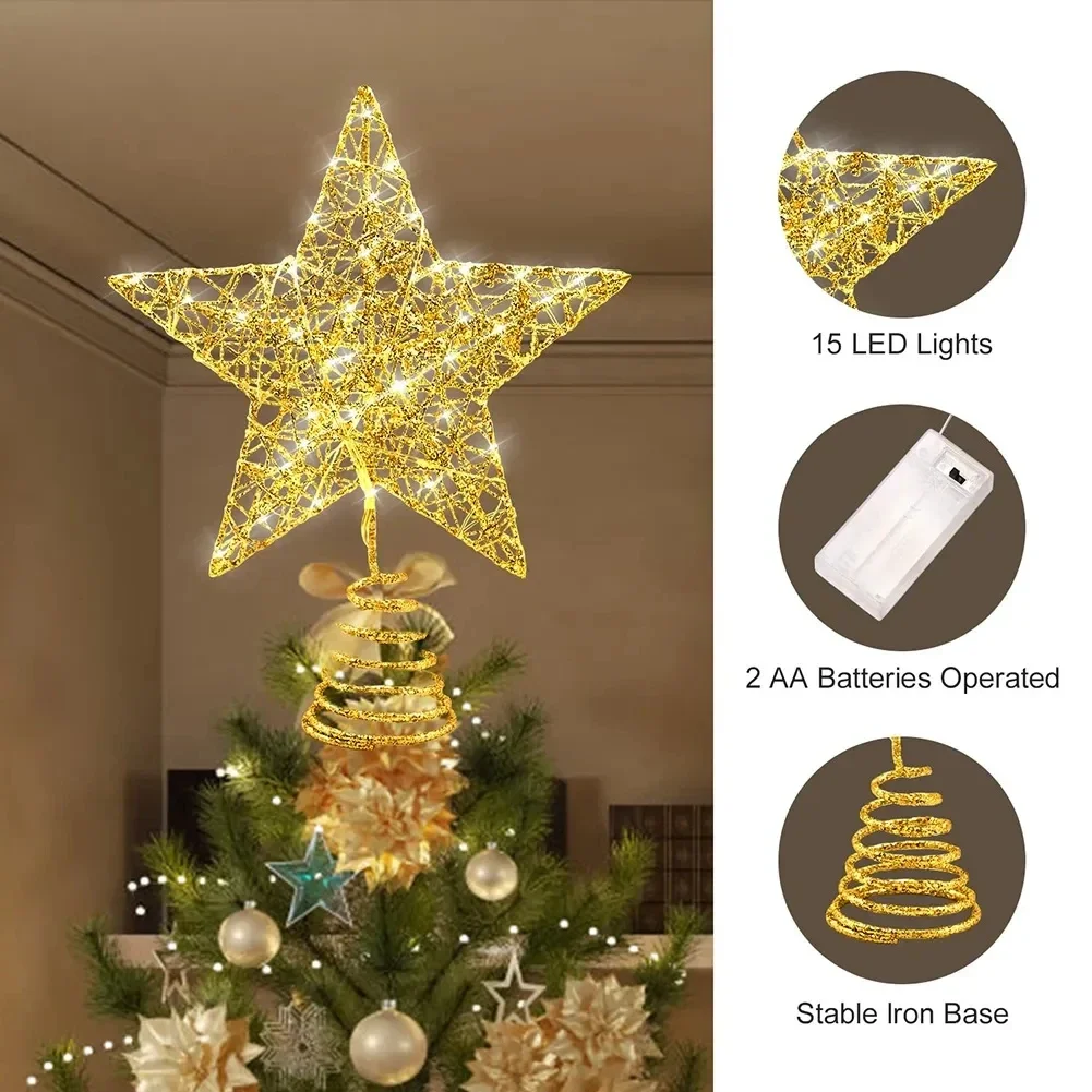 Adorno-de-hierro-con-purpurina-para-rbol-de-Navidad-estrella-con-luces ...