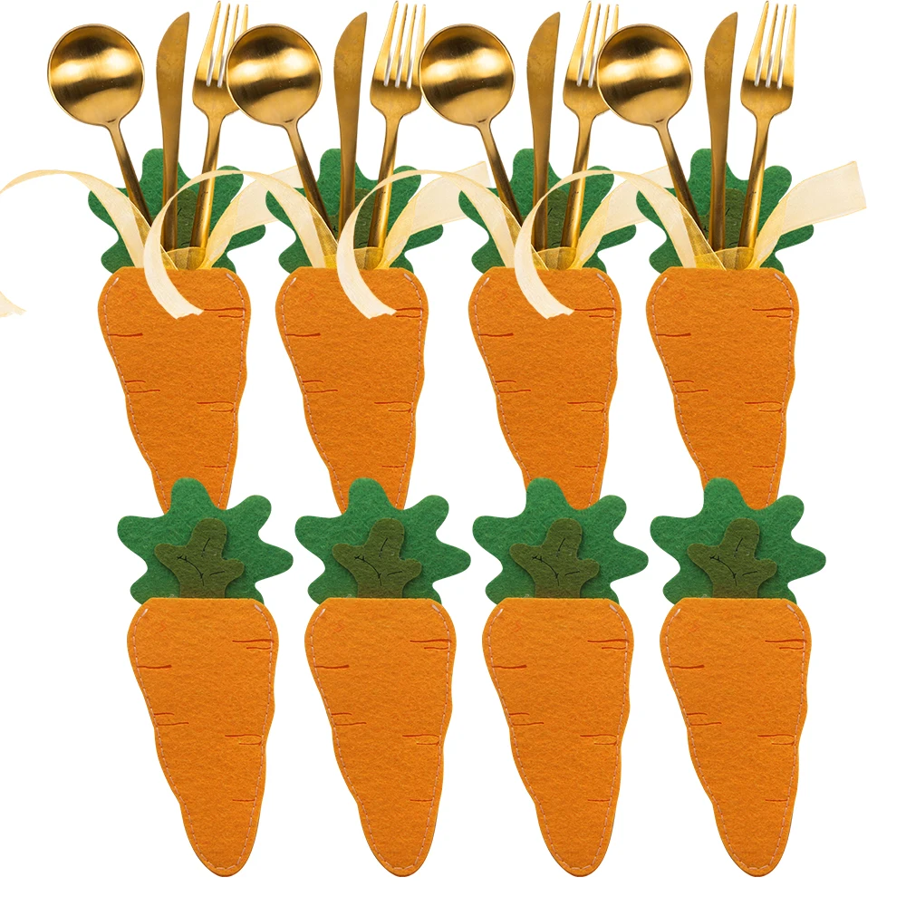 4pcs Easter Carrot Bags Nonwoven Cloth Knives Forks Holders for Happy ...