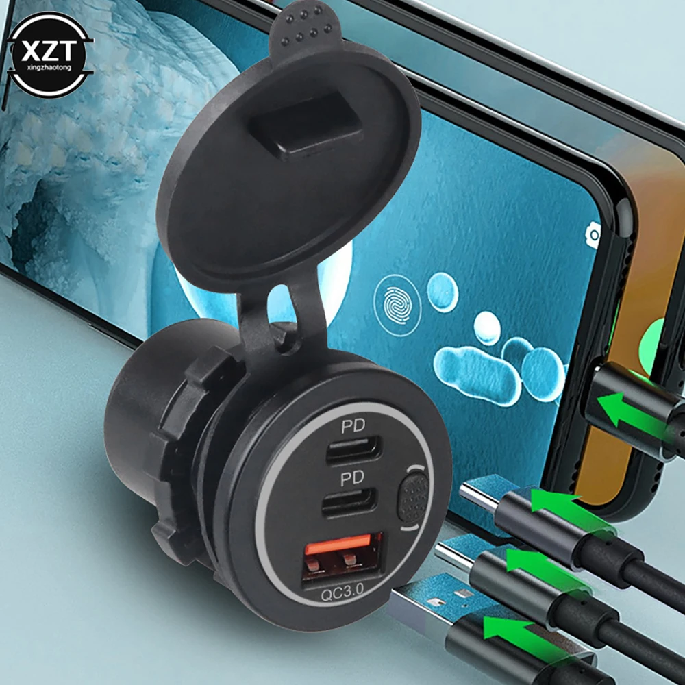 New-USB-C-Car-Charger-Socket-12V-24V-Multiple-USB-Outlet-20W-Two-PD-USB ...