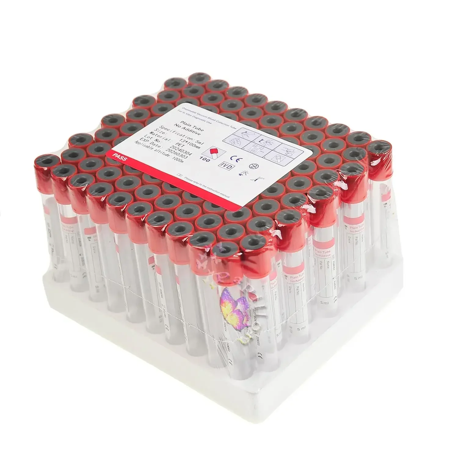Vacuum Blood Collection No Additives Tube Lab Consumables 100pcs ...