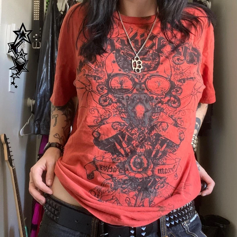 Camiseta-g-tica-Cyber-Grunge-Y2K-para-mujer-Tops-cortos-de-manga-corta ...