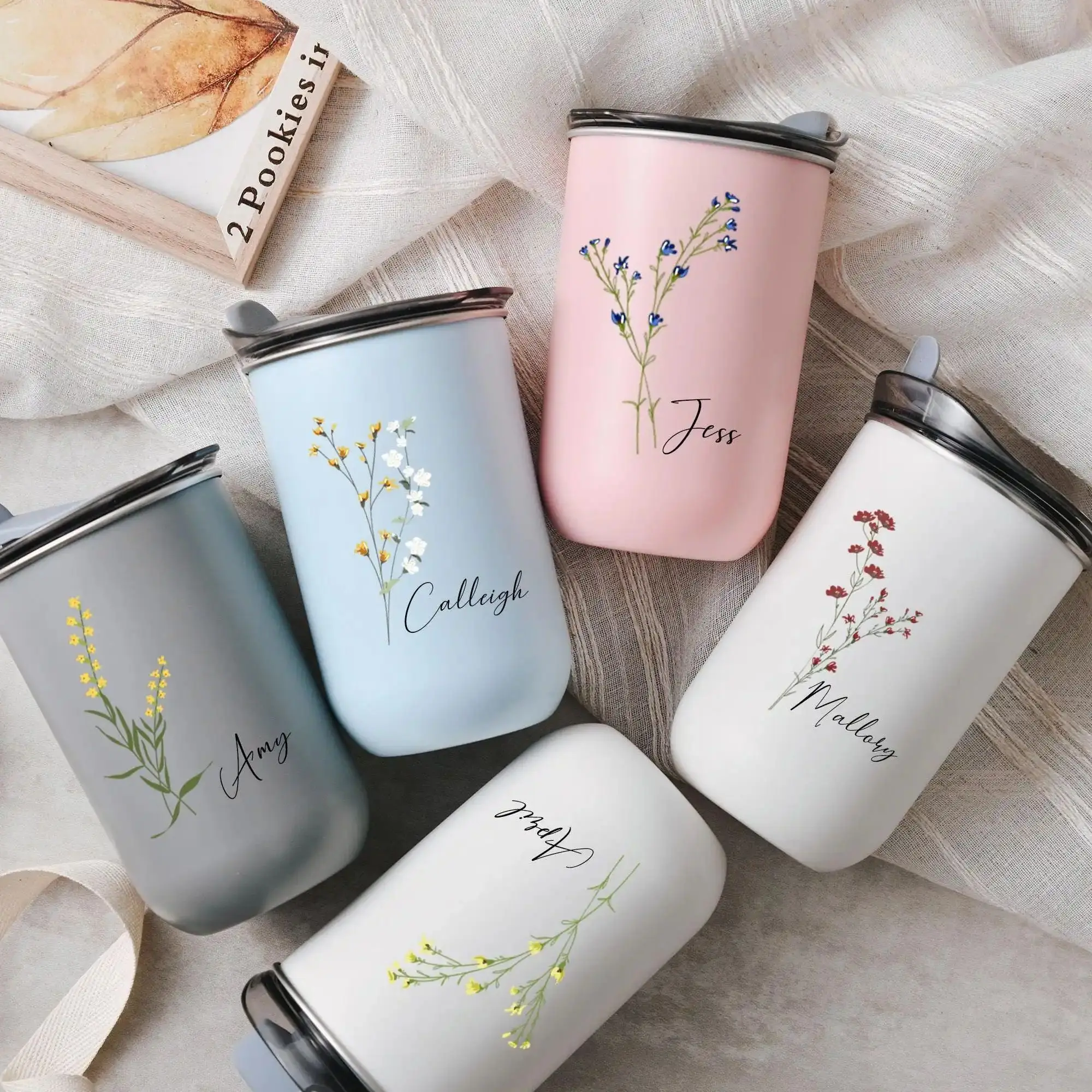 Personalized Cup with Lid, Bridesmaid Proposal Floral Cup, Customized ...