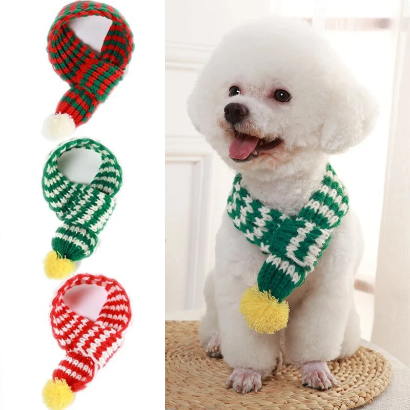 Winter Warm Knitted Pet Scarf Christmas Dog Scarf Collar New Year Pet ...