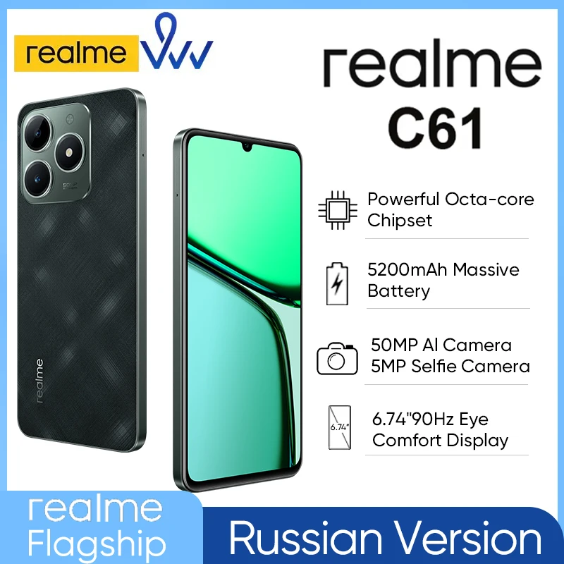 Russian-Version-realme-C61-Smartphone-50MP-AI-Camera-5000mAh-Battery-45W-SUPERVOOC-Charge-90Hz ...