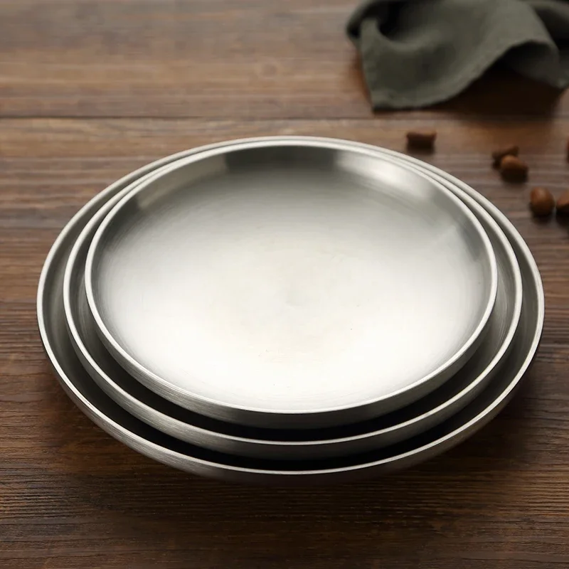 Dinner-Plate-304-Stainless-Steel-Dinnerware-Round-Plate-Eco-Friendly ...