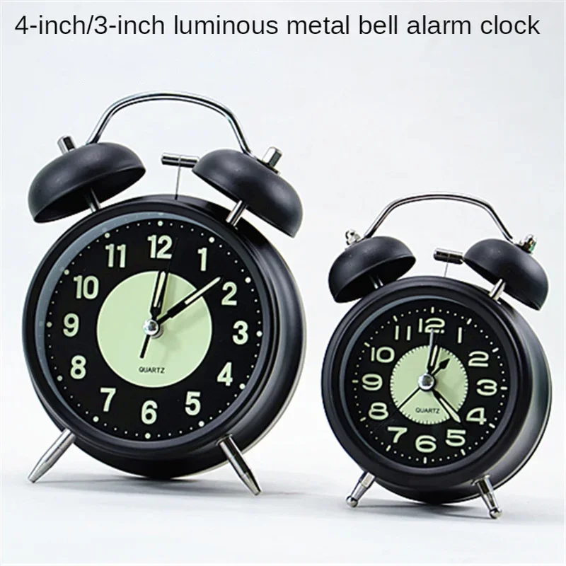 4 Inch Creative Metal Material Alarm Clock Night Bed Head Cute Desktop ...