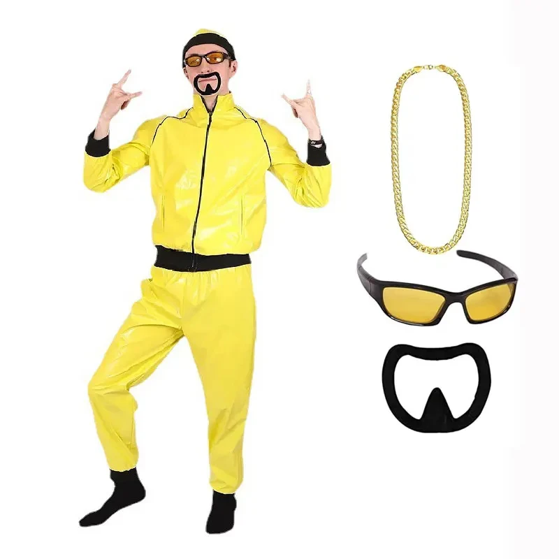 Men's 90s Rap Singer Costume Hippie Hip Hop Cosplay Costumes Yellow ...