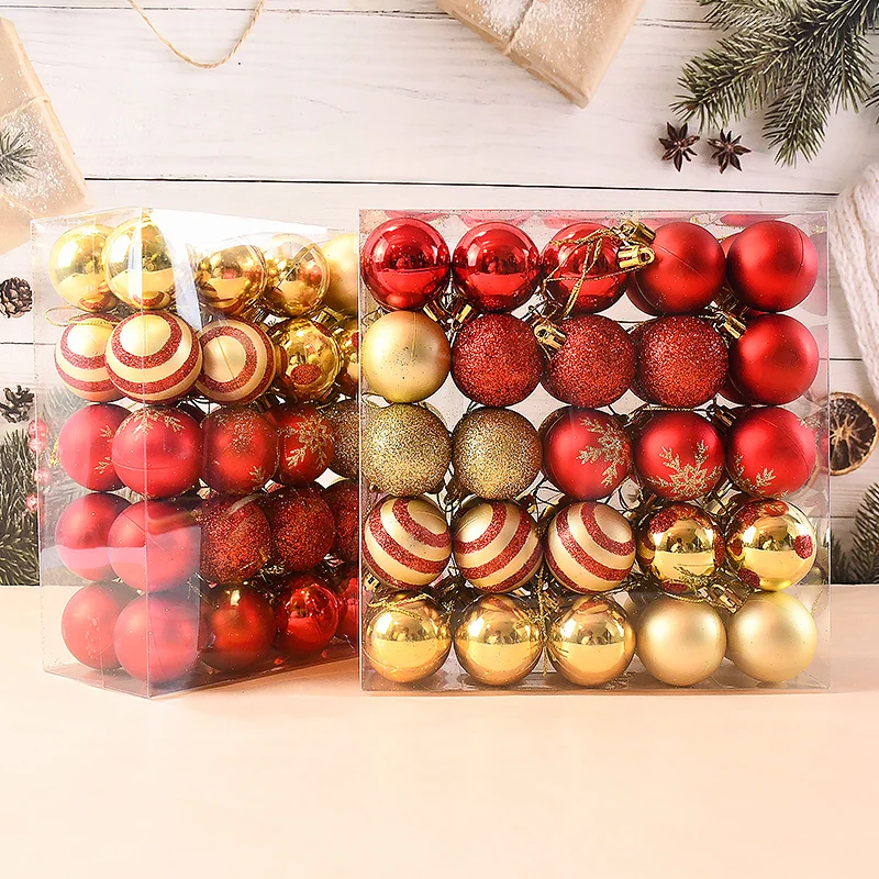 50pcs/box Gold Red Glitter Ball Ornaments Christmas Tree Hanging ...