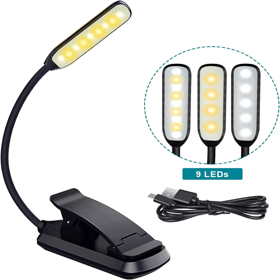 9-LED-Book-Light-USB-Rechargeable-Clip-on-Reading-Light-with-Touch ...