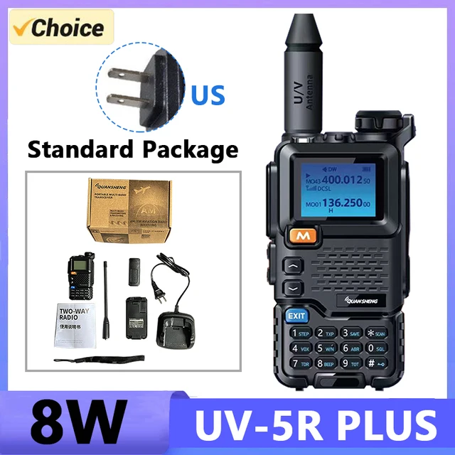Quansheng UV-5R Plus Walkie Talkie 8W 3800mAh AM FM Two Way Radio Air Band 50-600MHz Commutator ...