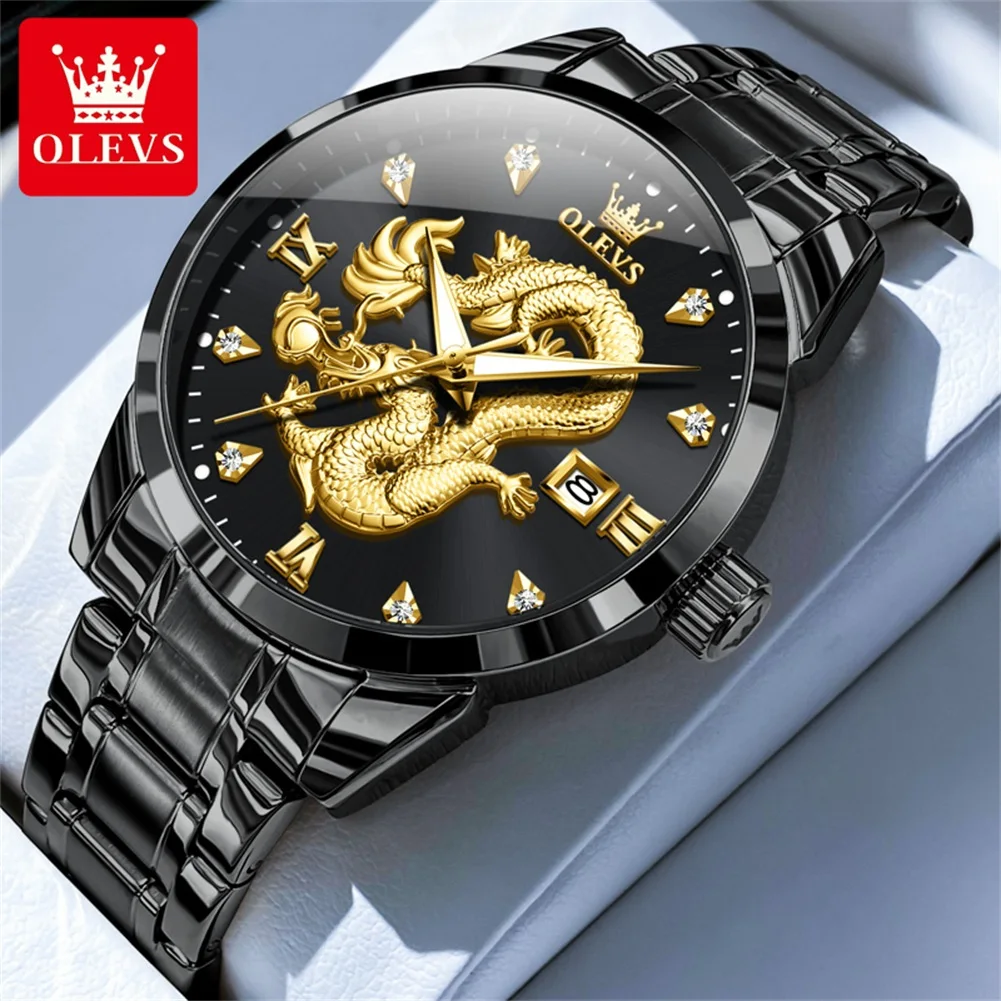 OLEVS-Brand-3D-Dragon-Watch-Man-Stainless-Steel-Waterproof-Luminous ...