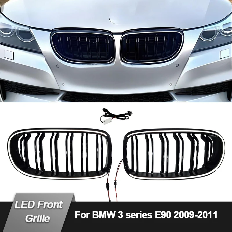 Gloss Black LED Kidney Front Grille For BMW 3 Series E90 E91 LCI 325i ...