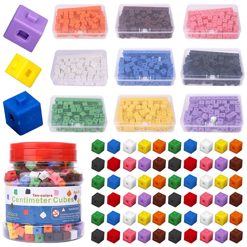 100-Linking-Cubes-Montessori-Math-Toys-Number-Blocks-Learning-Decimal ...