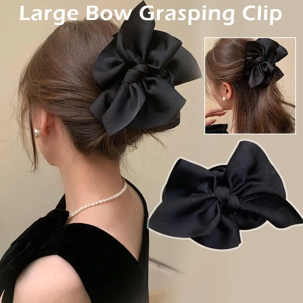 New-Large-Fabric-Large-Bow-Grasping-Clip-Retro-Ponytail-Clip-Clip-Hair ...