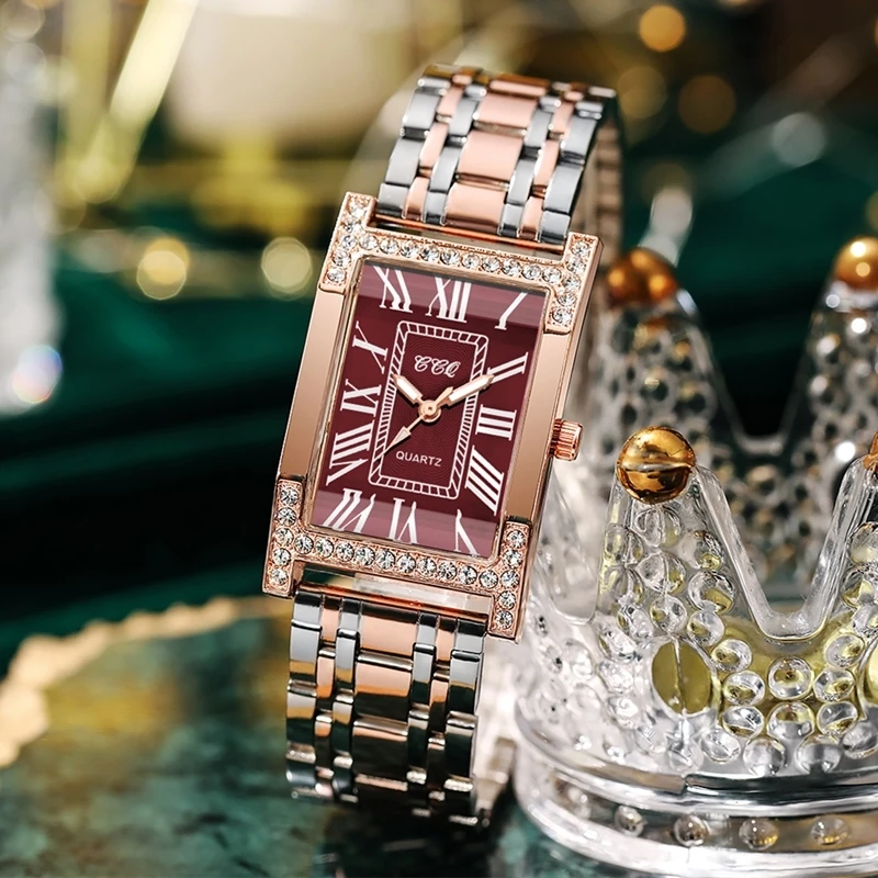 Women Rectangle Quartz Roma Numbers Watch Fashion Luxury Stainless ...