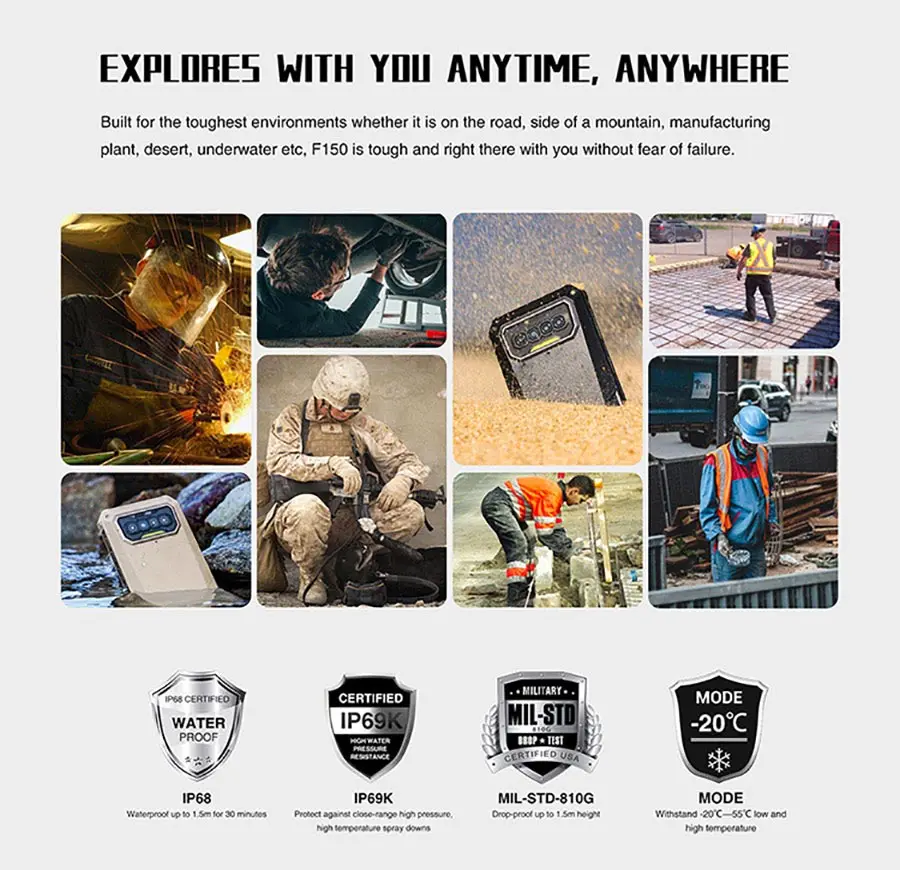 F150 B2021 5.86'' HD+ 6GB 64GB IP68/69K SmartPhone 8000mAh Octa Core ...