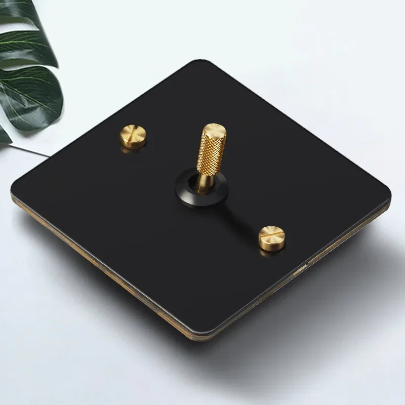 2-Way-Brass-Toggle-Switch-Matte-Black-Stainless-Steel-Panel-Retro-Wall ...