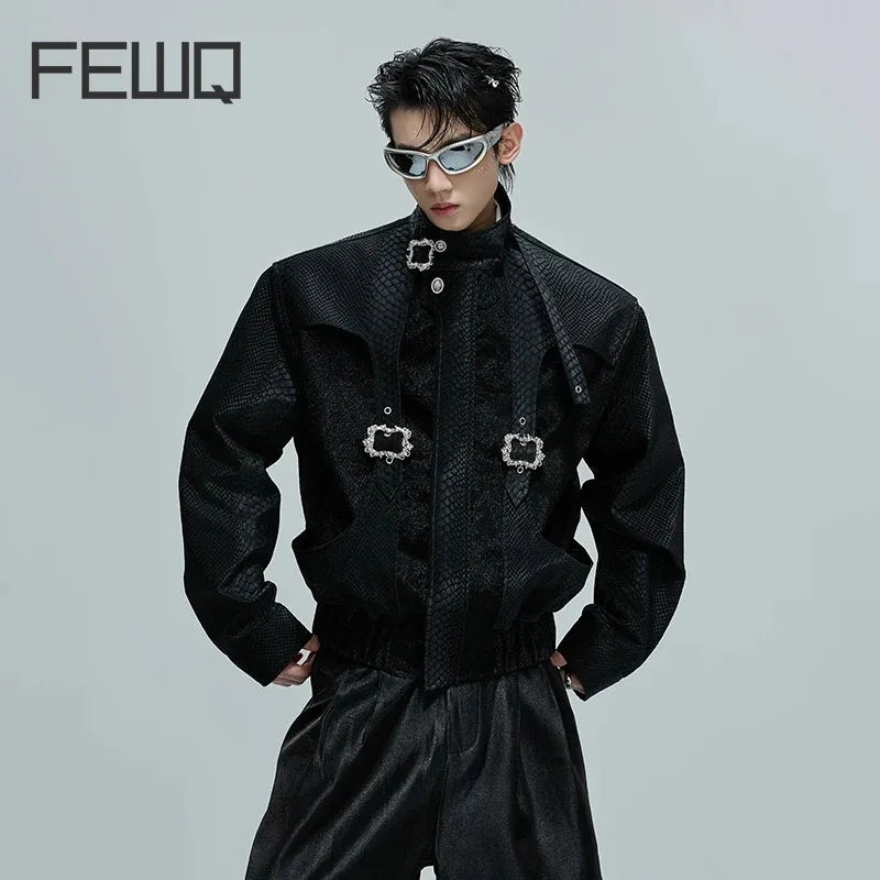 FEWQ Niche Design Men's PU Leather Jackets Fake Fur Patchwork Metal ...