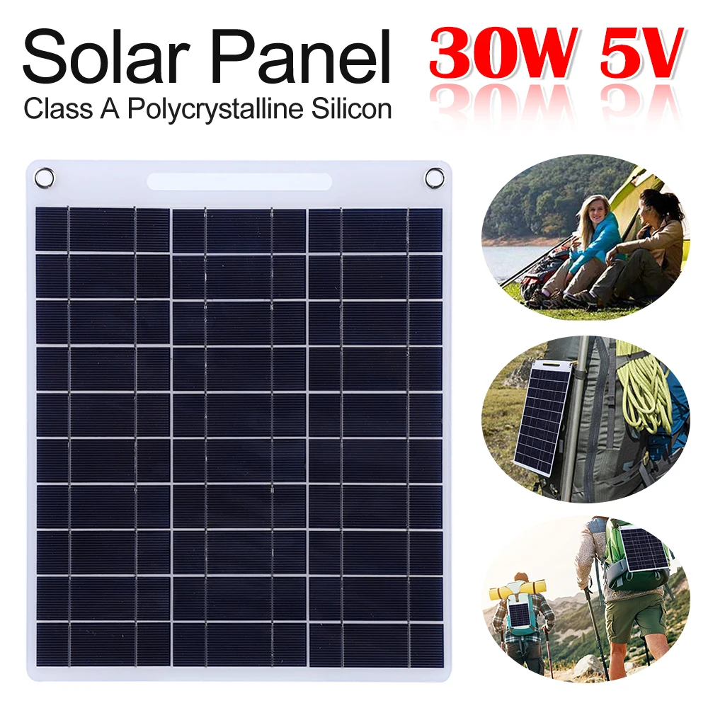 30W-Solar-Panel-with-2pcs-Carabiners-Dual-USB-Flexible-Portable-Outdoor ...