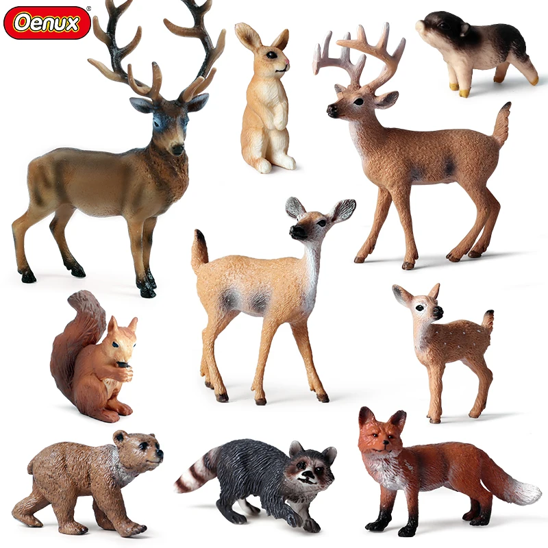 Oenux 10PCS Forest Wild Animals Model Set Deer Fox Squirrel Rabbit ...