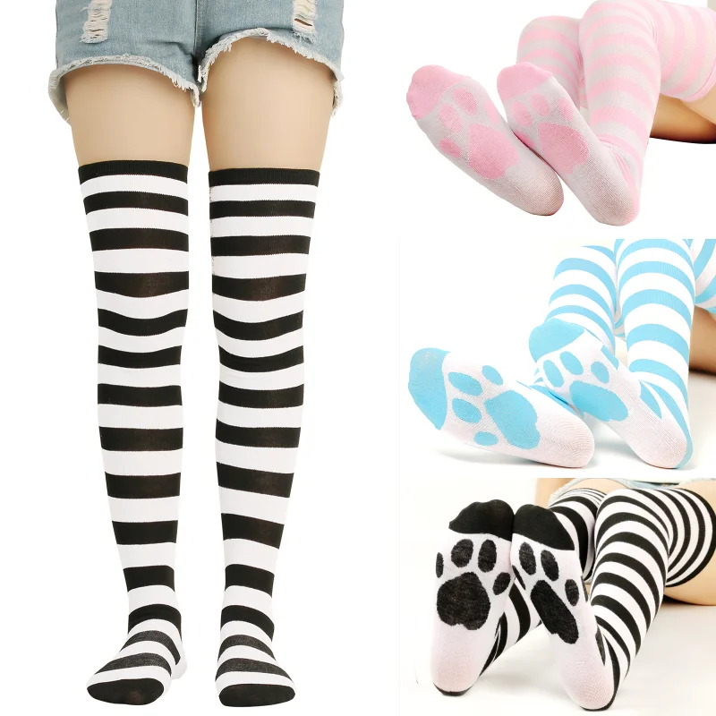 Lolita-Calcetines-por-encima-de-la-rodilla-con-estampado-de-pata-de ...
